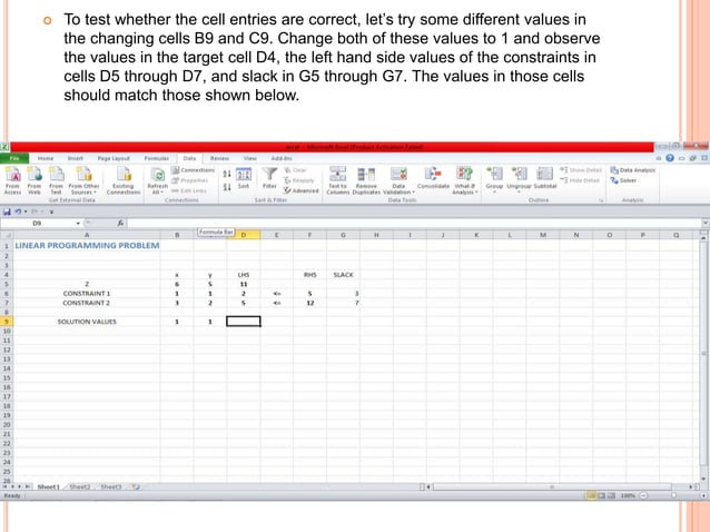 Solution of a simplex problem using excel | PPTX