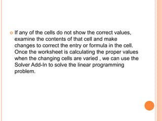 Solution of a simplex problem using excel | PPTX