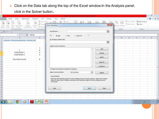 Solution of a simplex problem using excel | PPTX