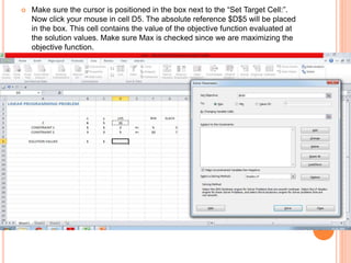 Solution of a simplex problem using excel | PPTX