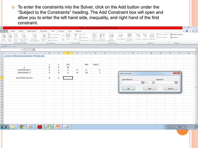 Solution of a simplex problem using excel | PPTX