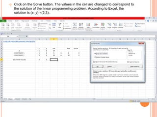 Solution of a simplex problem using excel | PPTX