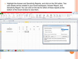Solution of a simplex problem using excel | PPTX