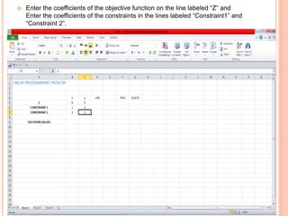 Solution of a simplex problem using excel | PPTX