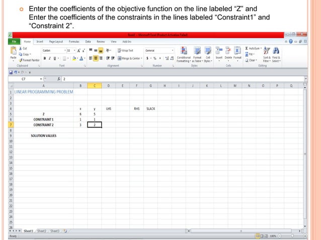 Solution of a simplex problem using excel | PPTX