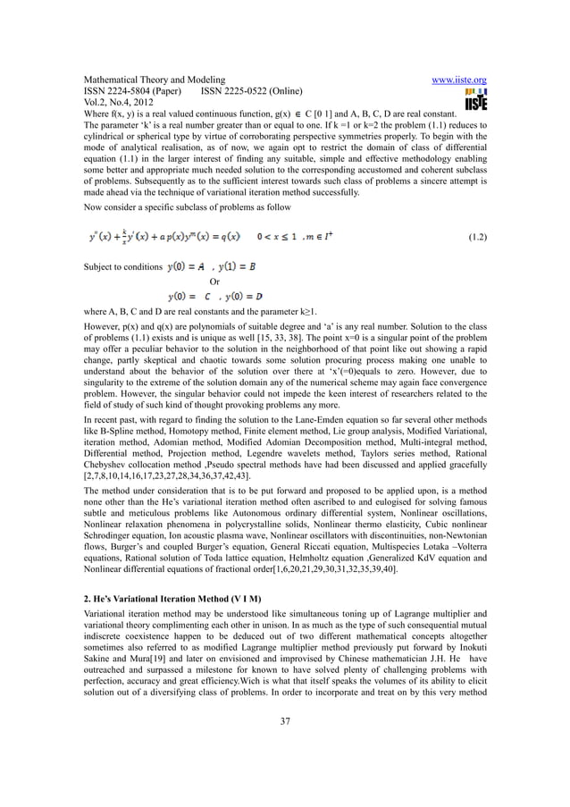 Solution Of A Subclass Of Lane Emden Differential Equation By