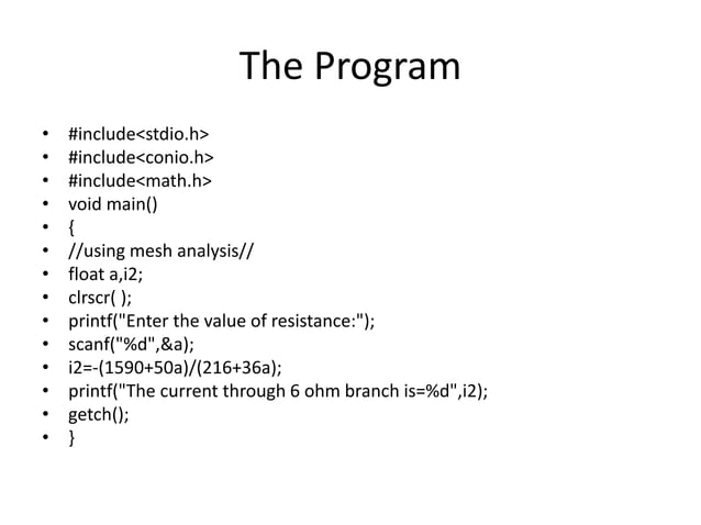 Solution of dc networks using c programming | PPTX