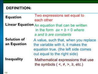 Solution of linear equation & inequality | PPT