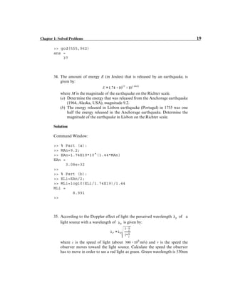 Solution of matlab chapter 1 | PDF