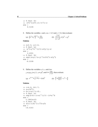 Solution of matlab chapter 1 | PDF