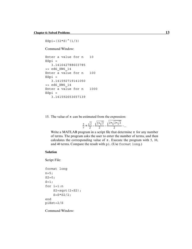 Solution of matlab chapter 6 | PDF