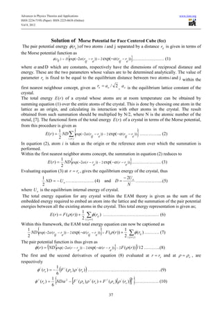 Solution of morse potential for face centre cube using embedded atom method | PDF | Chemistry ...
