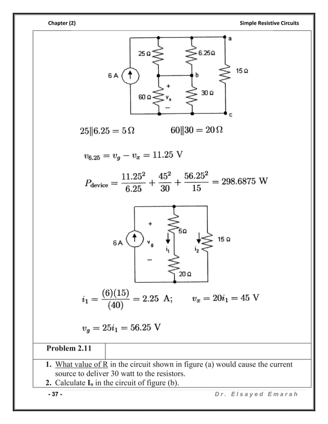 Solution of problems of chapter 2 for simple resistiv circuits | PDF