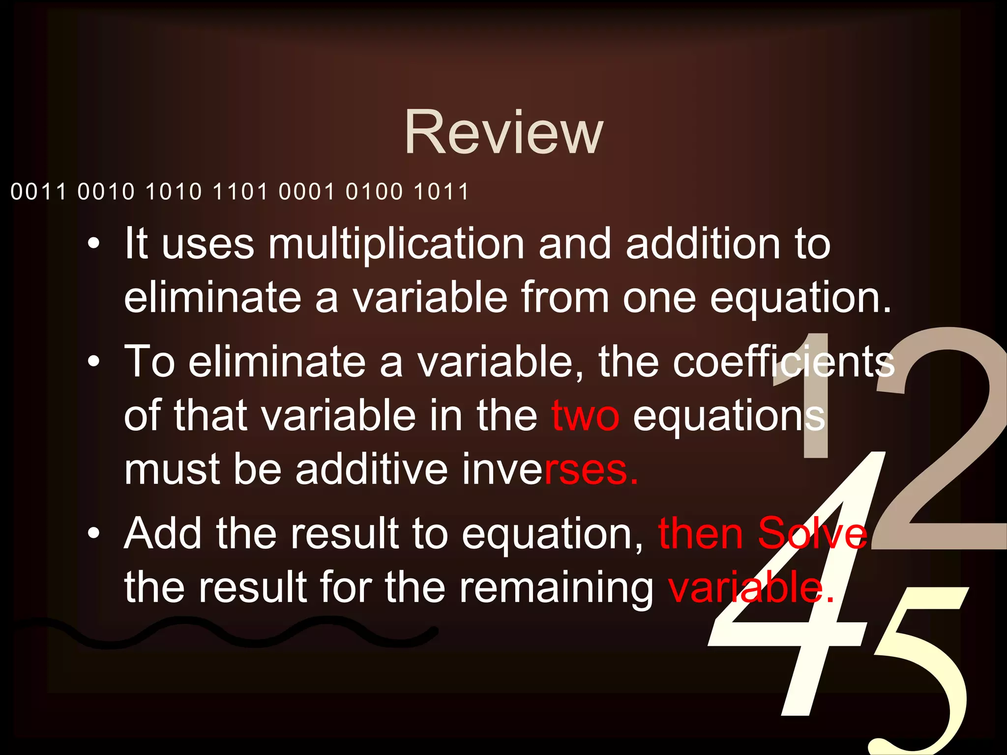 Solution of system of linear equations by elimination | PPTX