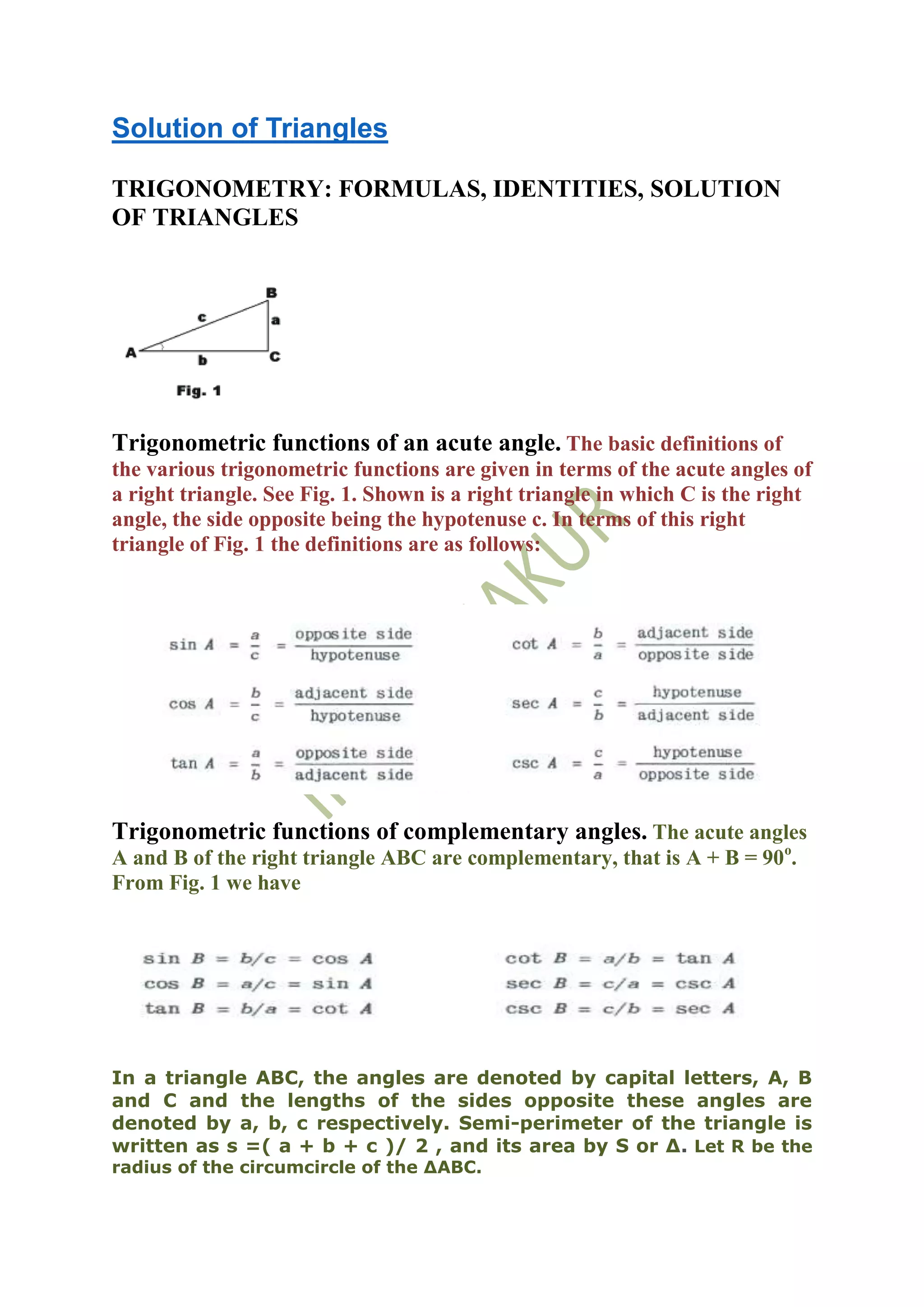 Solution of triangles | DOCX