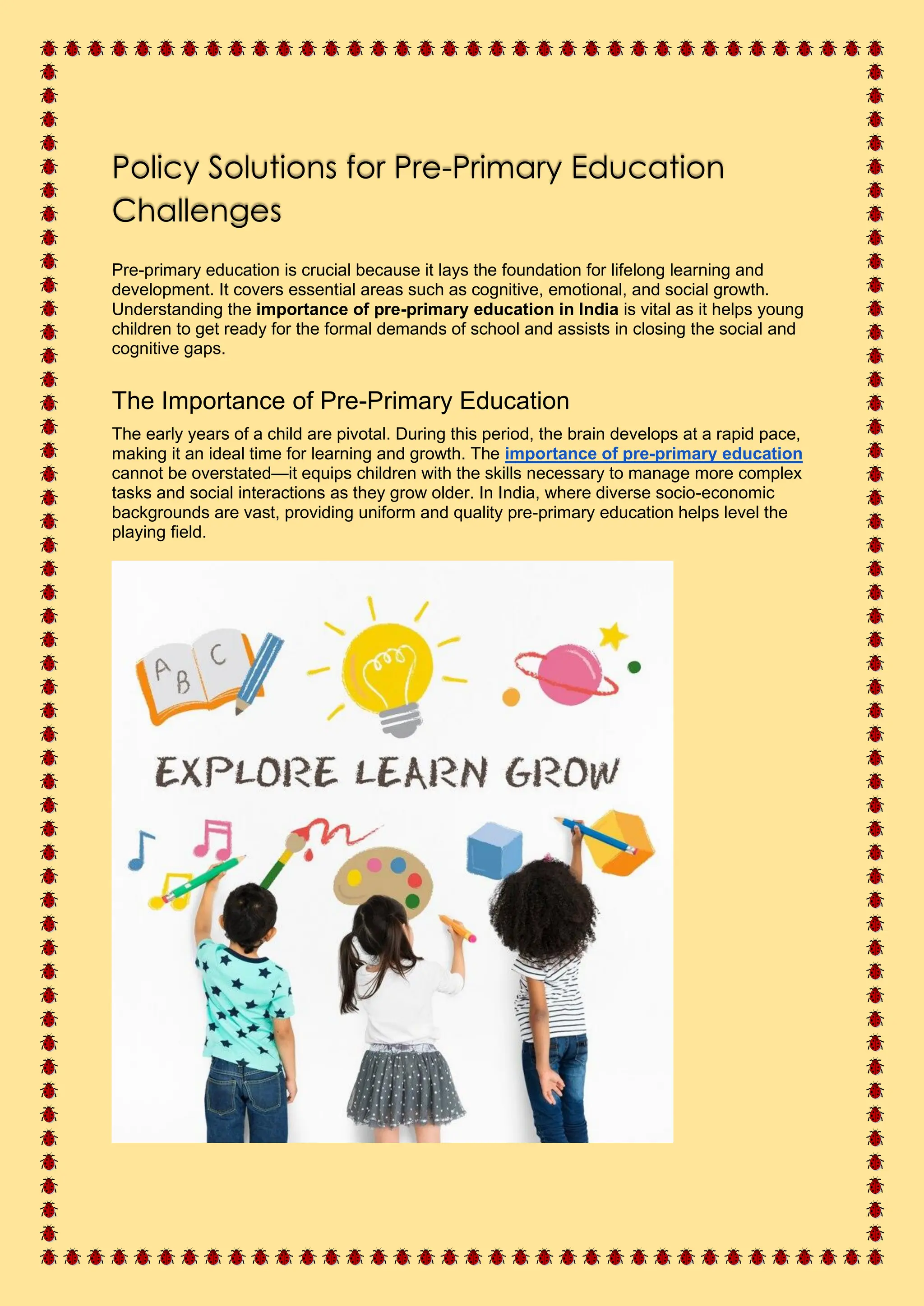 Policy Solutions for Pre-Primary Education Challenges | PDF