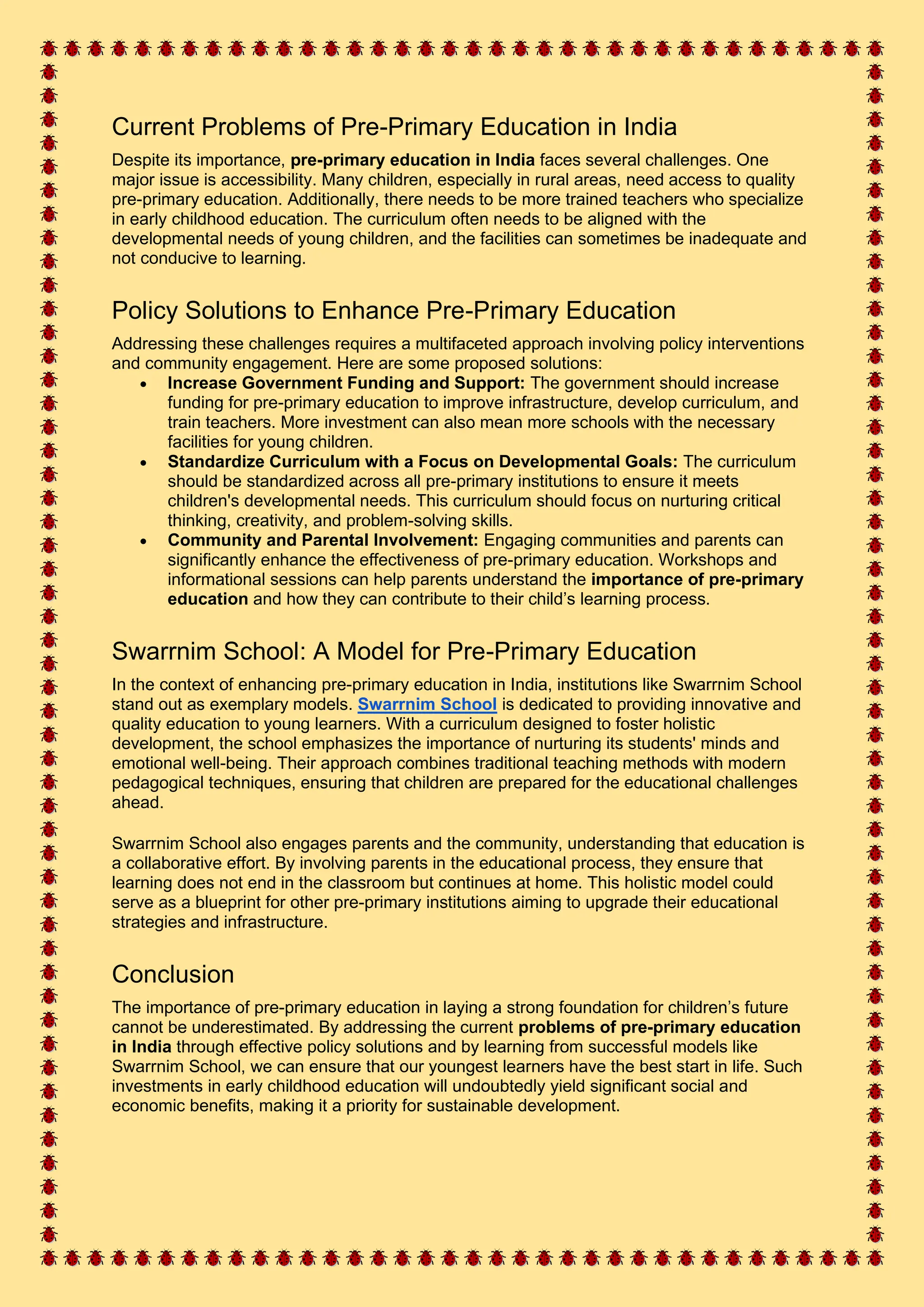 Policy Solutions for Pre-Primary Education Challenges | PDF | Free Download