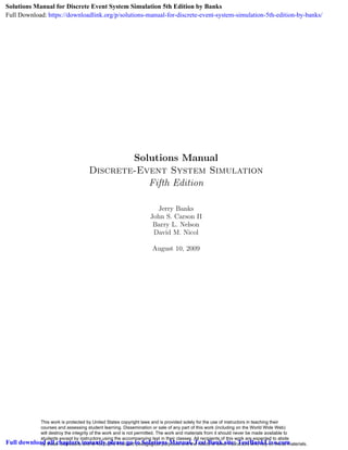 Solutions Manual for Discrete Event System Simulation 5th Edition by Banks | PDF