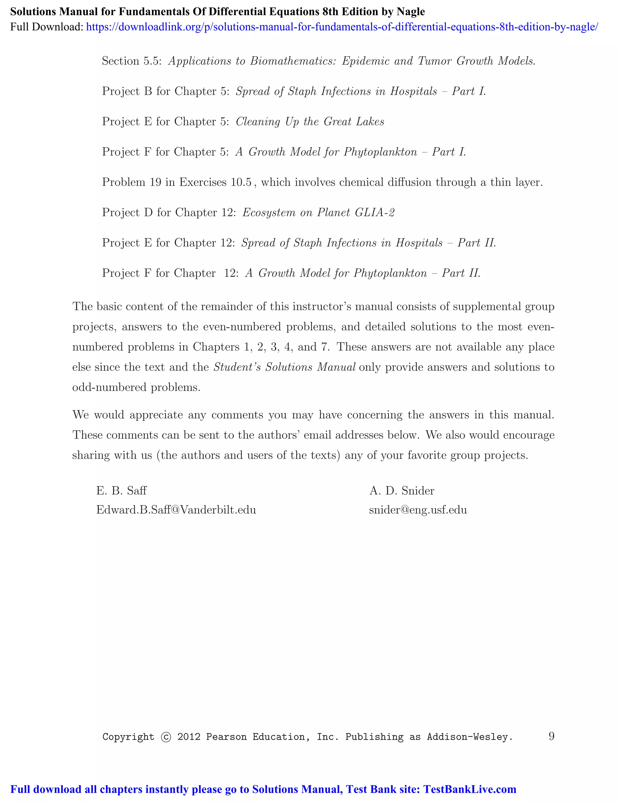 Solutions Manual for Fundamentals Of Differential Equations 8th Edition by Nagle | PDF