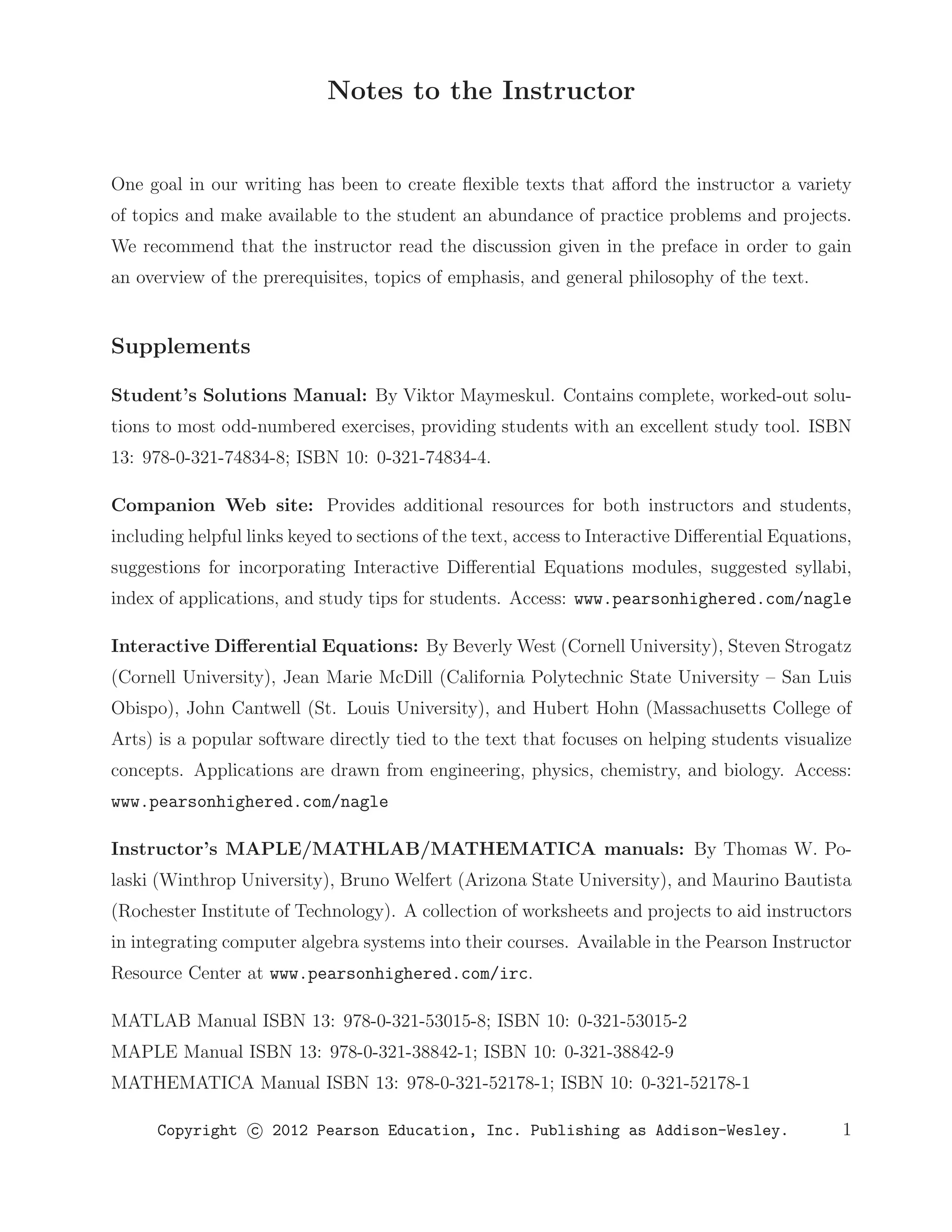 Solutions Manual for Fundamentals Of Differential Equations 8th Edition by Nagle | PDF