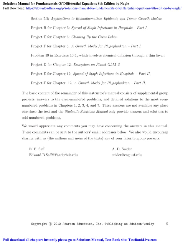 Solutions Manual for Fundamentals Of Differential Equations 8th Edition by Nagle | PDF