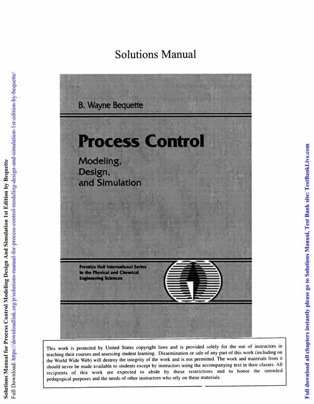 Solutions Manual for Process Control Modeling Design And Simulation 1st Edition by Bequette ...
