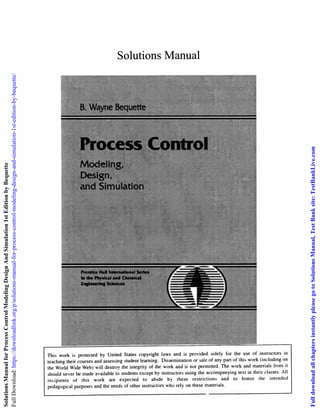 Solutions Manual for Process Control Modeling Design and Simulation | PDF