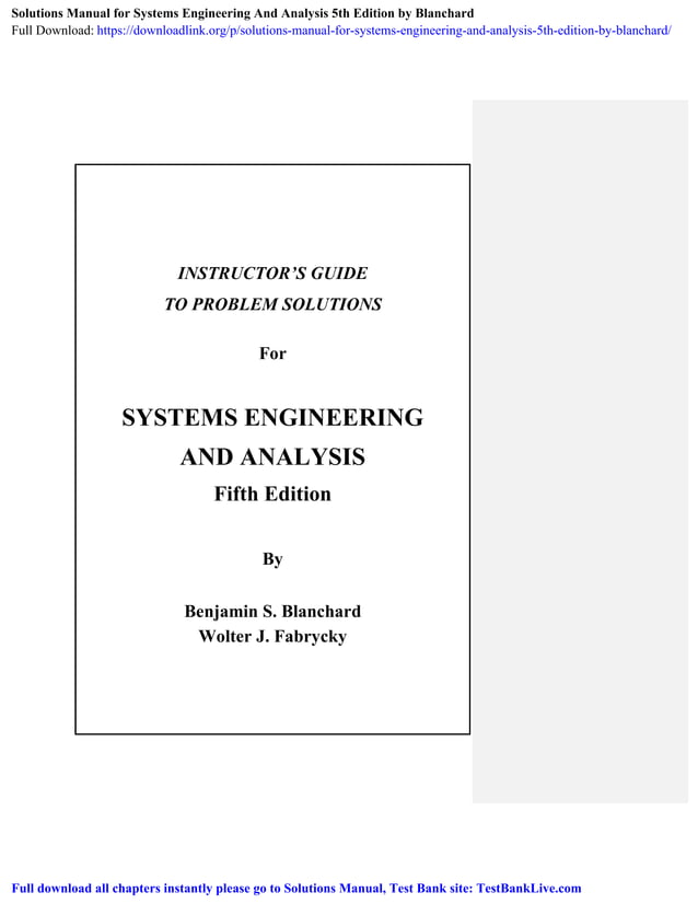 Solutions Manual for Systems Engineering And Analysis 5th Edition by ...