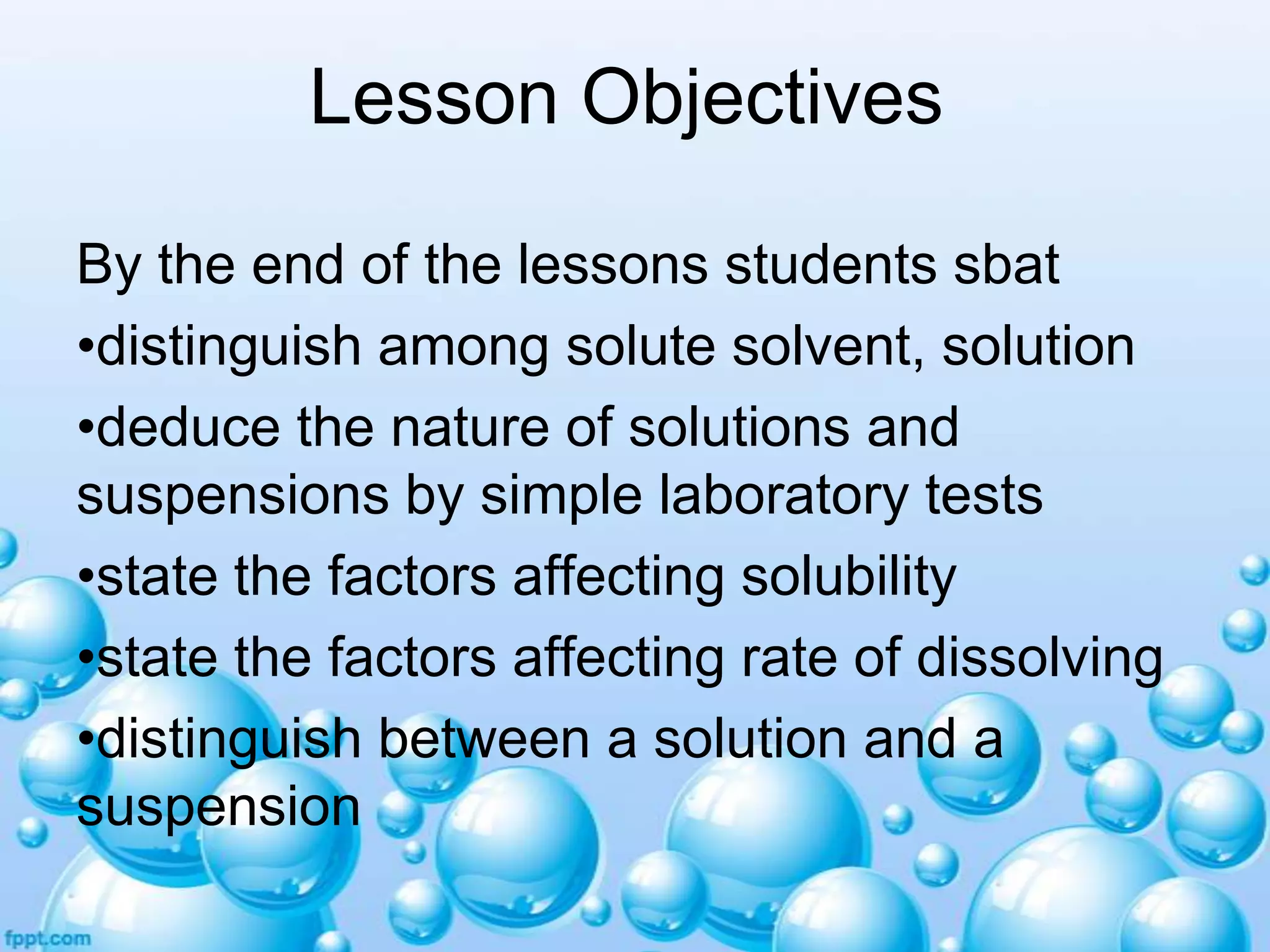 Solutions and suspensions | PPTX