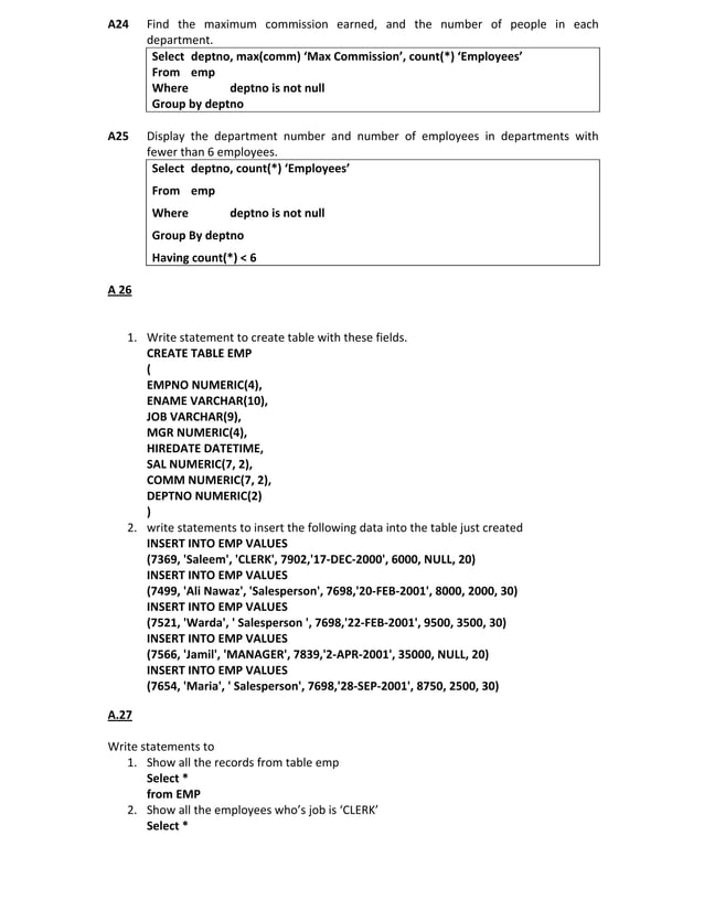 SQL BASIC QUERIES SOLUTION ~hmftj | PDF