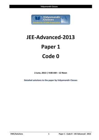 Vidyamandir Jee Advanced 2013 Paper 1 | PDF