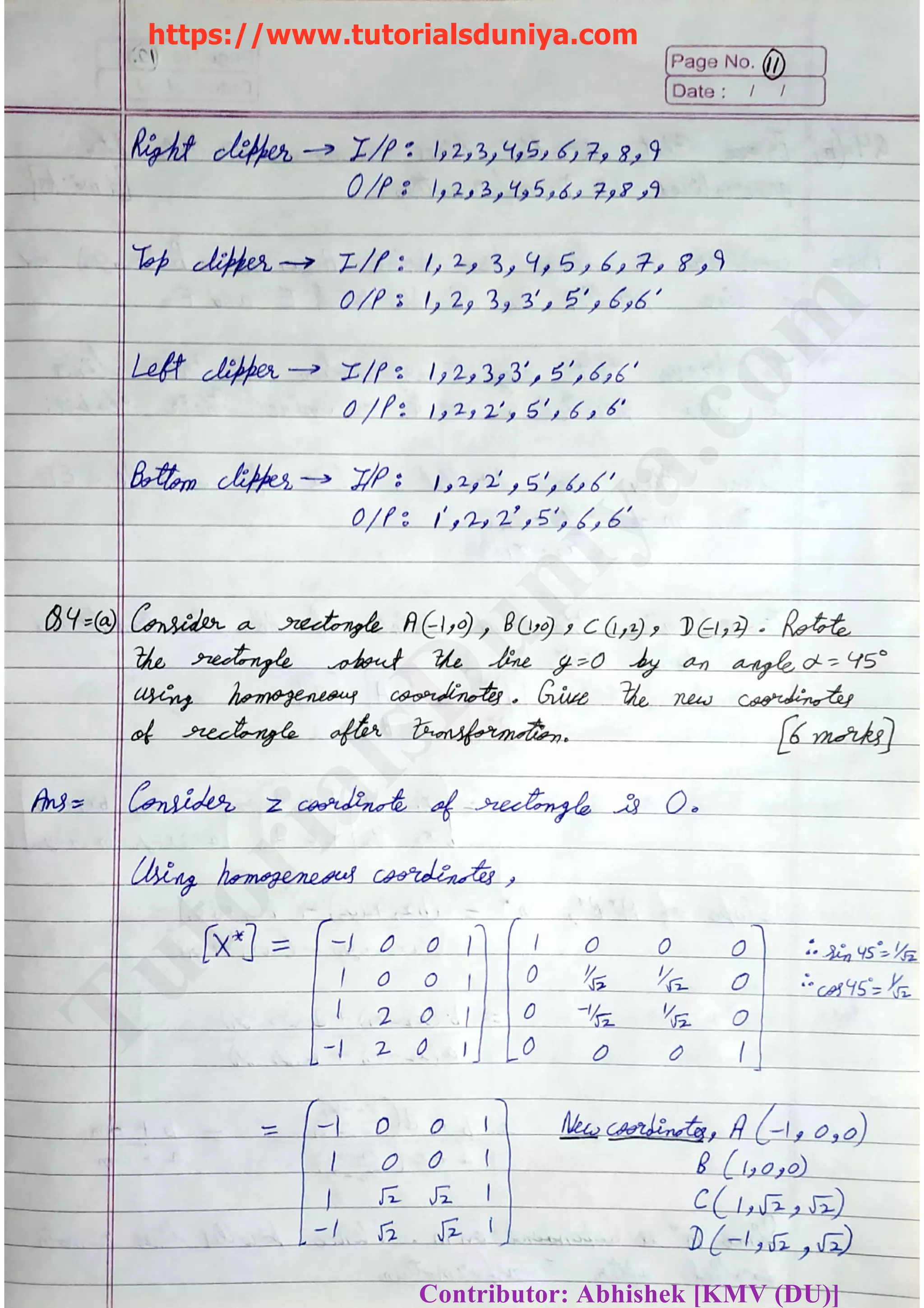[Solutions] computer graphics question paper 2018 tutorialsduniya.com