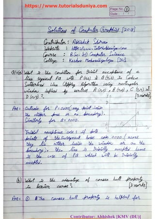 [Solutions] computer graphics question paper 2018 tutorialsduniya.com