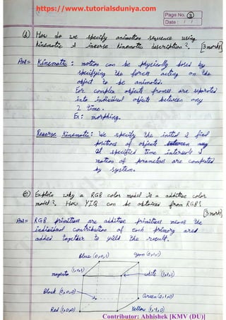 [Solutions] computer graphics question paper 2018 tutorialsduniya.com