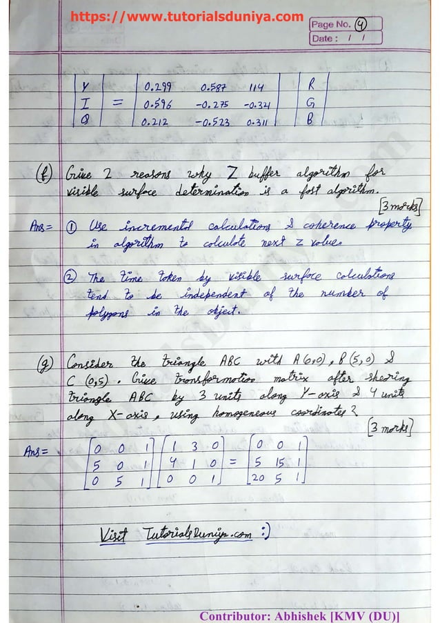 [Solutions] computer graphics question paper 2018 tutorialsduniya.com