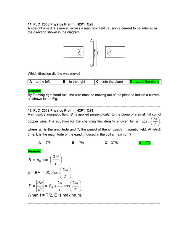 Solutions for electromagnetic induction | PDF | Physics | Science