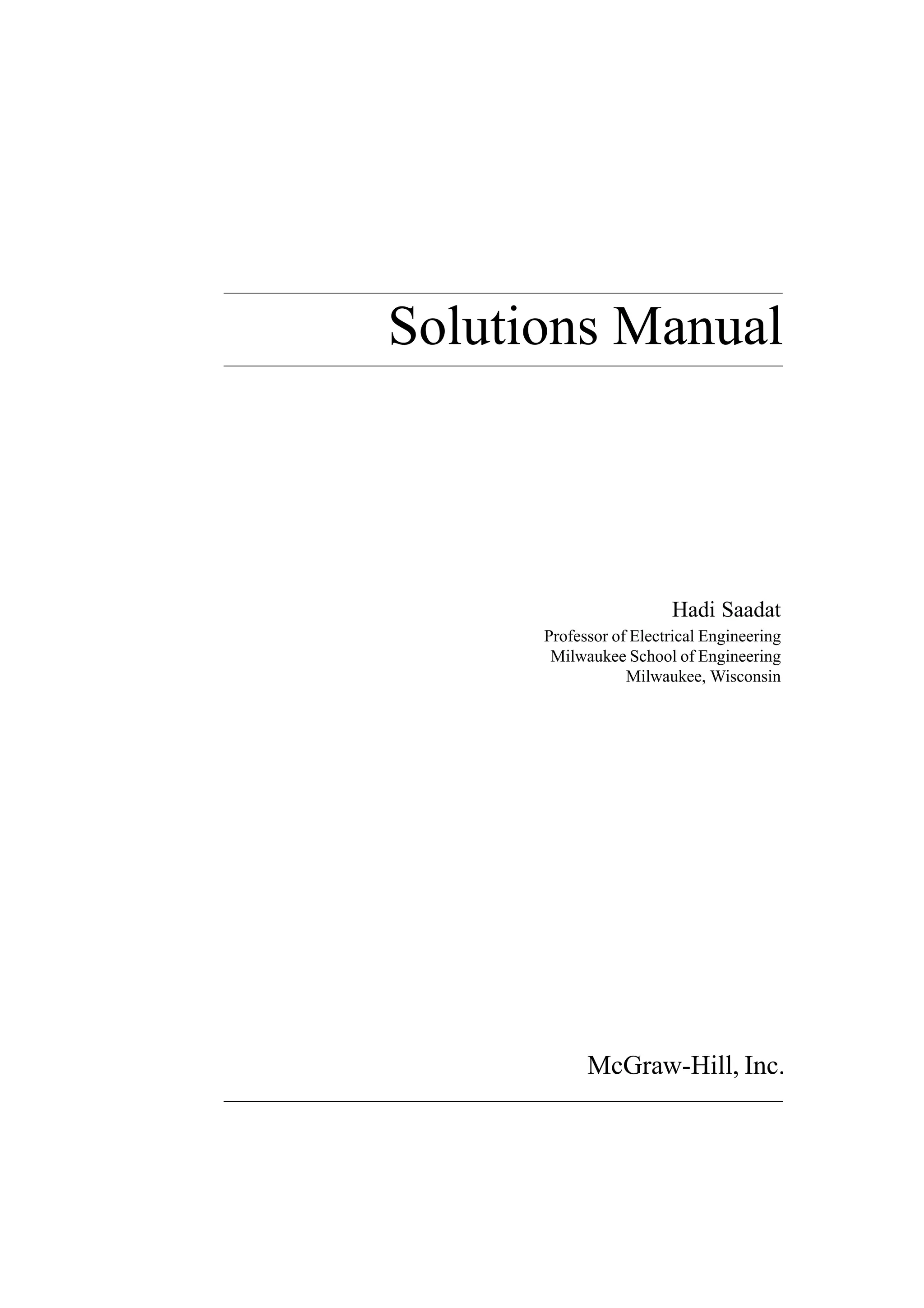 Solutions manual -hadi saadat-power systems analysis - 2nd edition (2002) | PDF