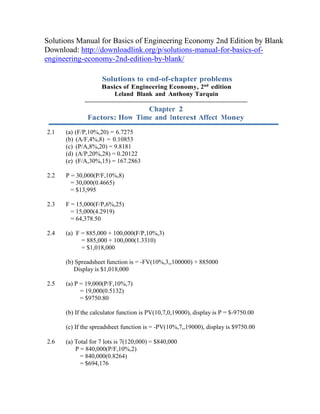 Solutions Manual for Basics of Engineering Economy 2nd Edition by Blank ...