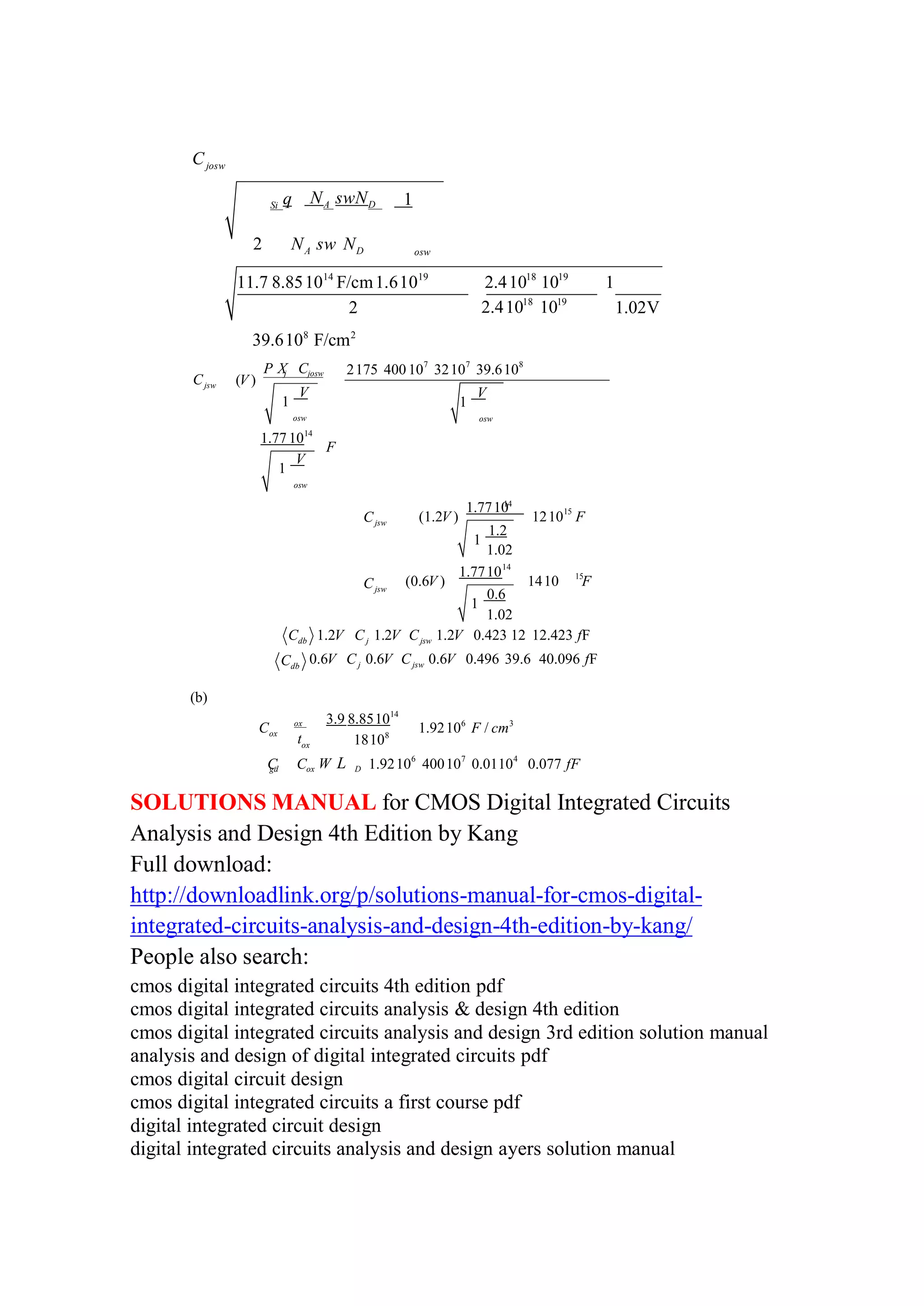 Solutions manual for cmos digital integrated circuits analysis and design 4th edition by kang | PDF
