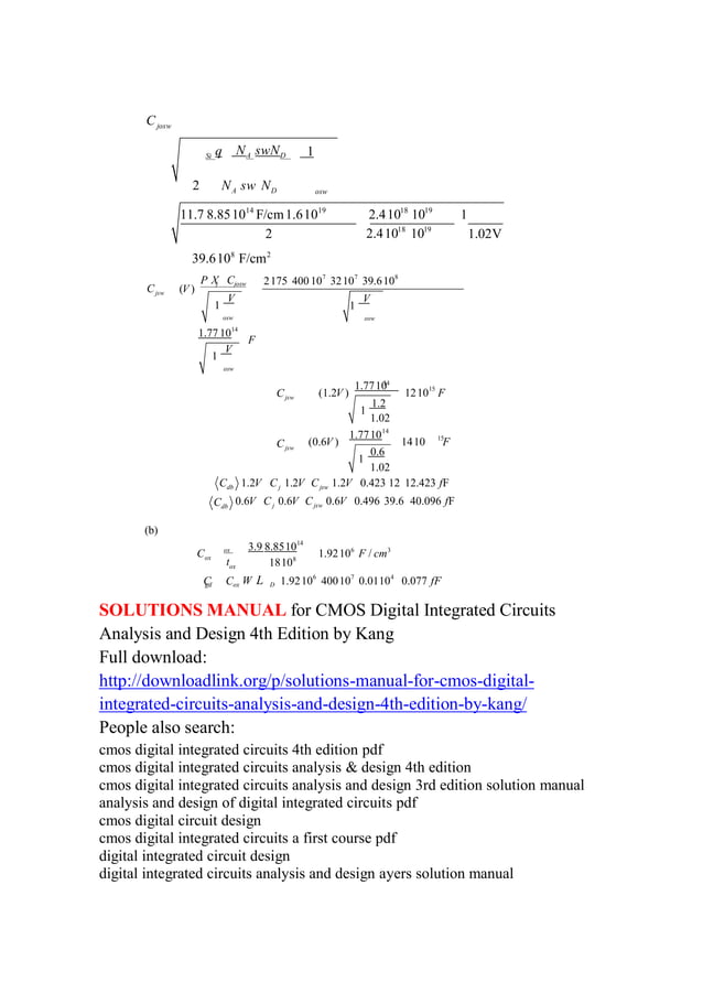 Solutions manual for cmos digital integrated circuits analysis and design 4th edition by kang | PDF