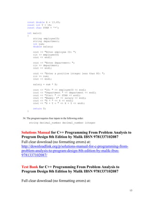 Solutions manual for c++ programming from problem analysis to program ...