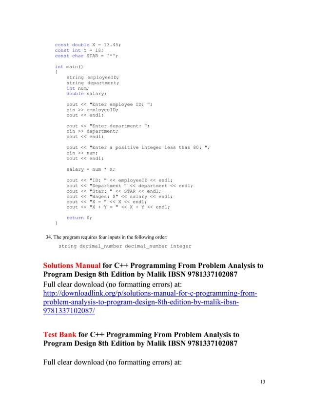 Solutions manual for c++ programming from problem analysis to program design 8th edition by ...
