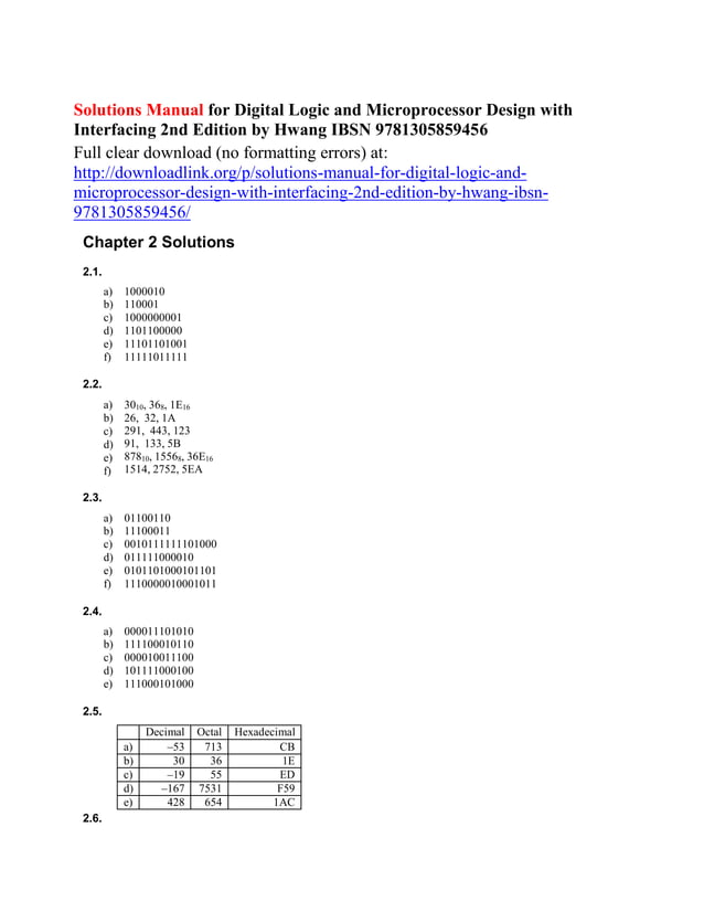 Solutions manual for digital logic and microprocessor design with interfacing 2nd edition by ...
