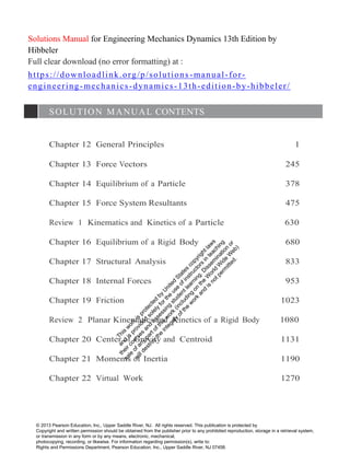 Solutions manual for engineering mechanics dynamics 13th edition by hibbeler | PDF