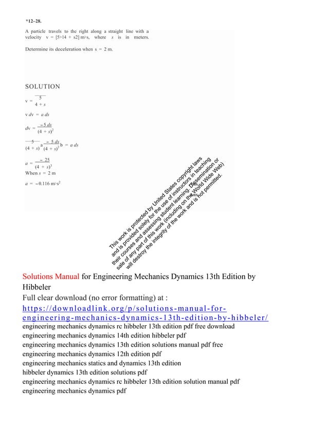 Solutions manual for engineering mechanics dynamics 13th edition by ...