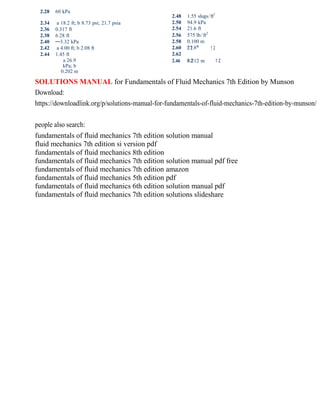 Solutions manual for fundamentals of fluid mechanics 7th edition by munson | PDF