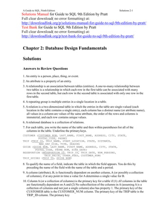 Solutions manual for guide to sql 9th edition by pratt | PDF