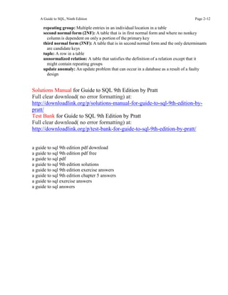 Solutions manual for guide to sql 9th edition by pratt | PDF
