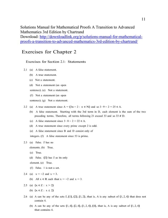Solutions Manual For Mathematical Proofs A Transition To Advanced
