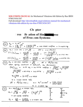 Solutions manual for mechanical vibrations 6th edition by rao ibsn 9780134361307 | PDF